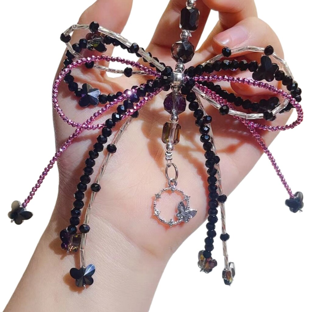 Элегантный черный хрустальный бант-подвеска, привлекательный брелок для сумки, модный кулон-бант из бисера, подвеска для ключей.