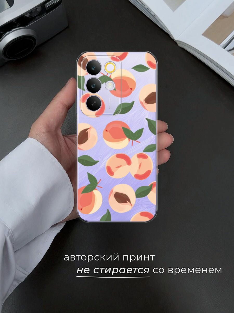 Чехол на Realme C85 / Реалми C85 с принтом Нежные персики паттерн 2, прозрачный — фото 1