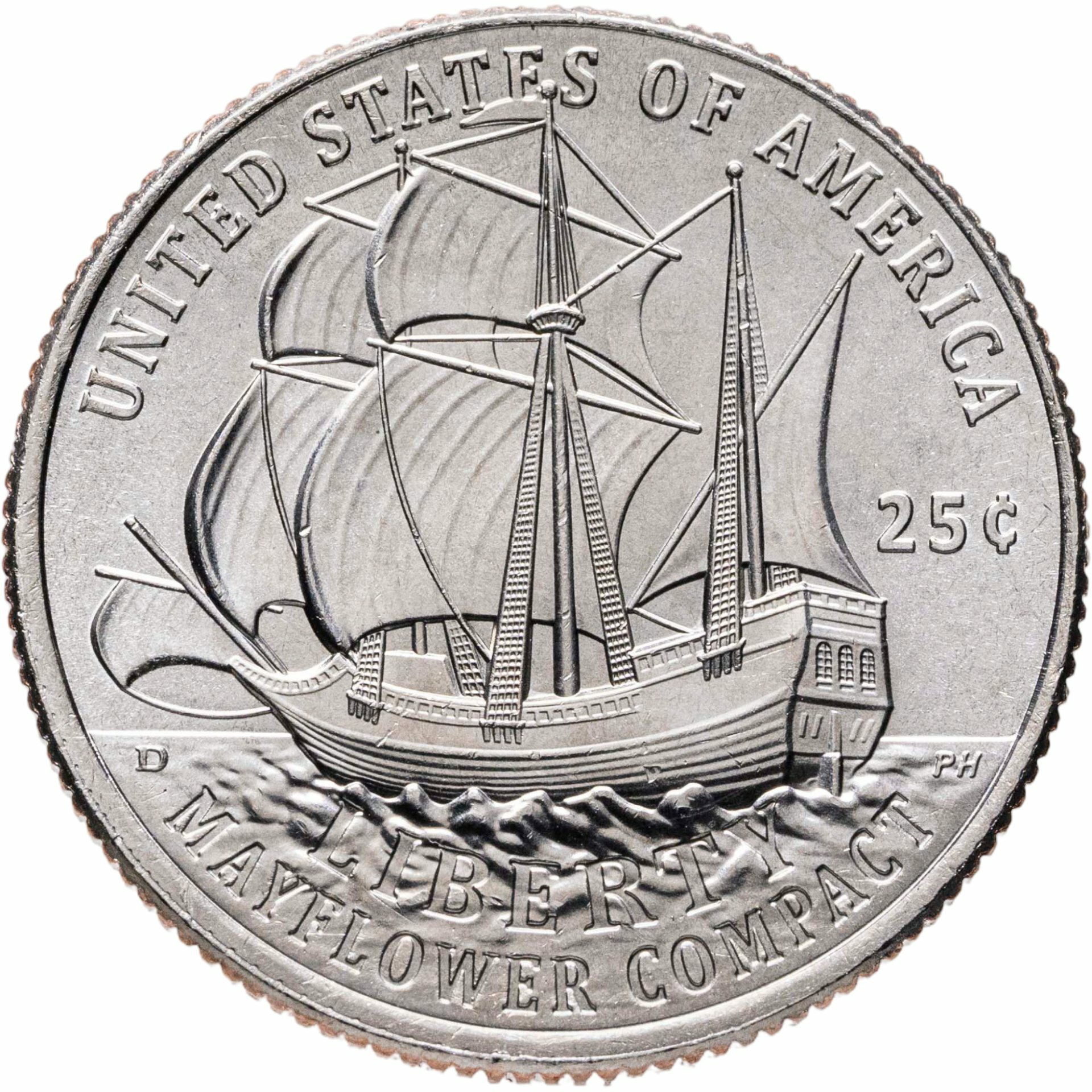 США 1/4 доллара 25 центов, квотер 2026 P "250 лет независимости США - Мэйфлауэр", Мельхиор медь-никель, в сохранности UNC