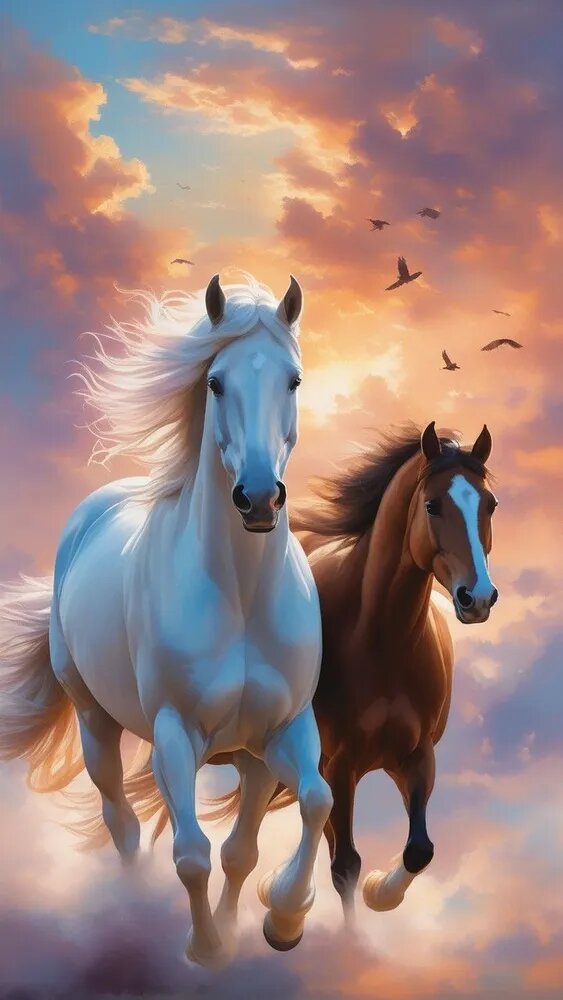 Алмазная картина "Две лошади в черно-белом цвете"/круглый бриллиант/подарок домой/40х50 см.