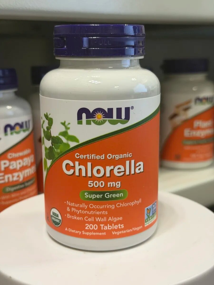 NOW Chlorella 500 mg - хлорелла для детоксикации, поддержки иммунитета и здоровья организма, 200 таблеток