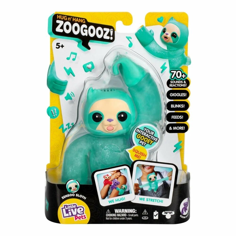Little Live Pets Hug n' Hang Zoogooz Интерактивная электронная мягкая и эластичная игрушка "домашняя обезьянка/ленивец/коала" с более чем 70 звуками