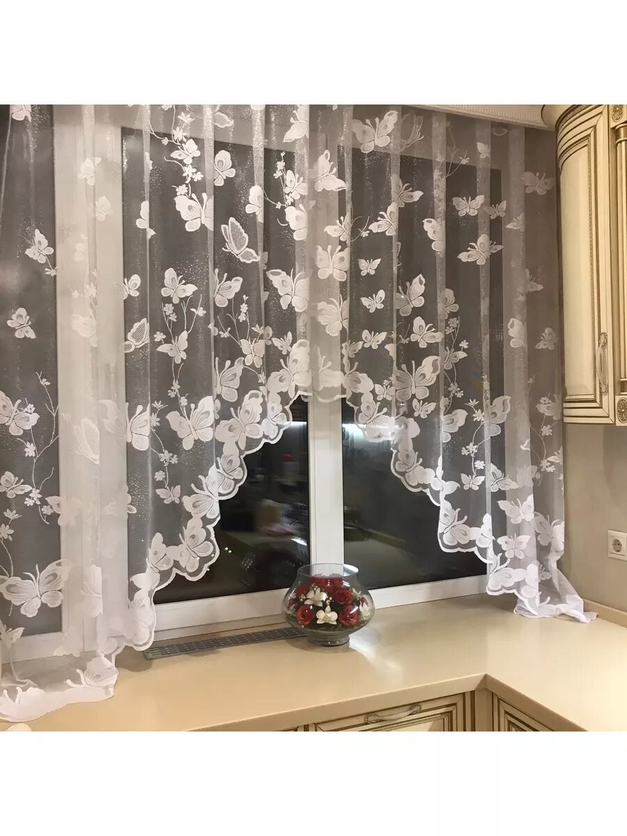 Тюль "Арка", со шторной лентой, полупрозрачный, белый, 300x169 см