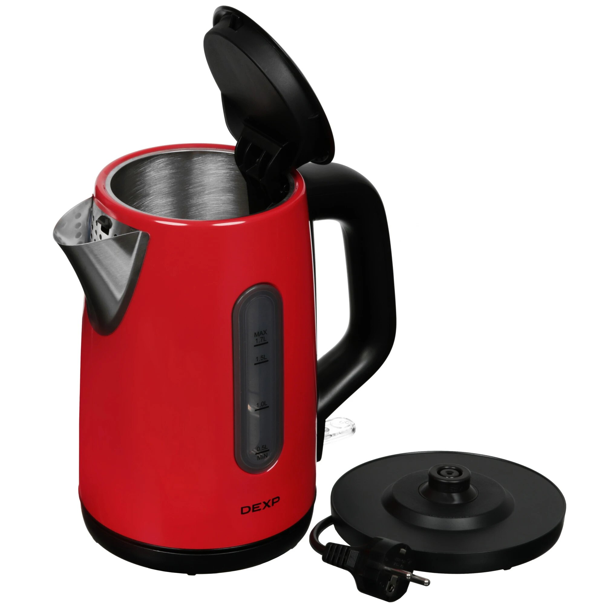 Электрочайник DEXP DEK-08MWB, металл, 1,7 л, 2000 Вт, красный