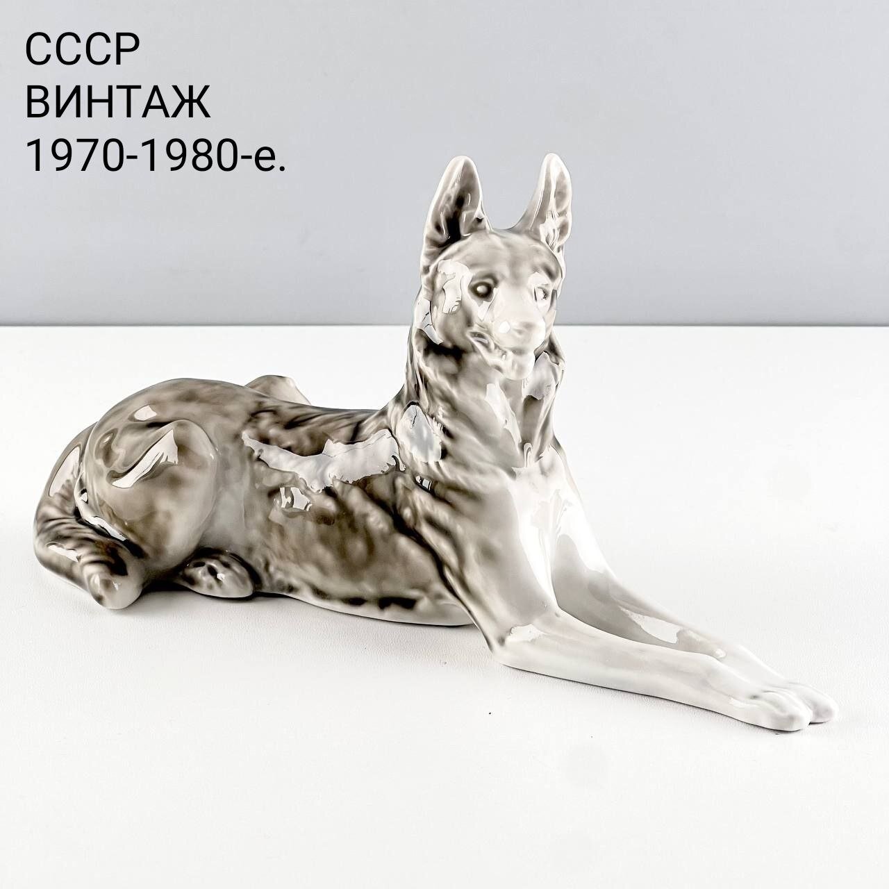 Винтажная статуэтка "Немецкая овчарка". Авт. В. С. Драчинская. Фарфор ЛФЗ. Несорт. СССР, 1970-1980-е.