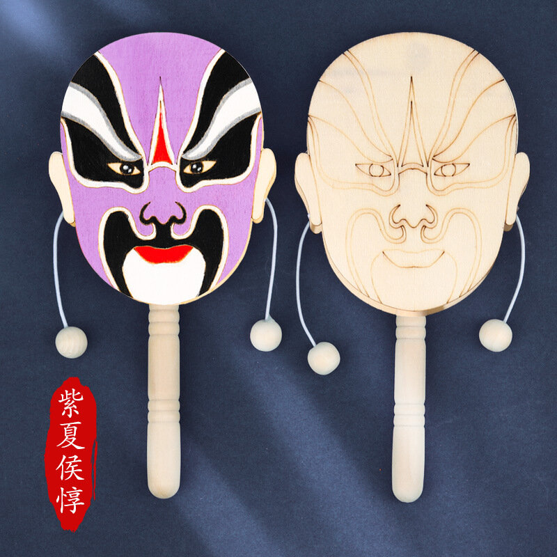 Краска для лица Пекинской оперы, тамбурин, DIY, детская ручная работа, деревянная игрушка в традиционном китайском стиле, ручная роспись, раскраска, белая деревянная заготовка