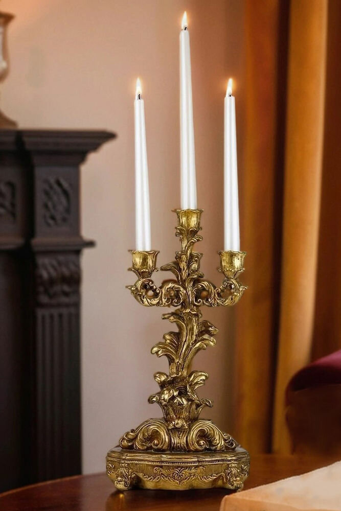 Декоративный подсвечник-канделябр пламя барокко, на четыре свечи, полистоун, 41 см, Goodwill EX10104