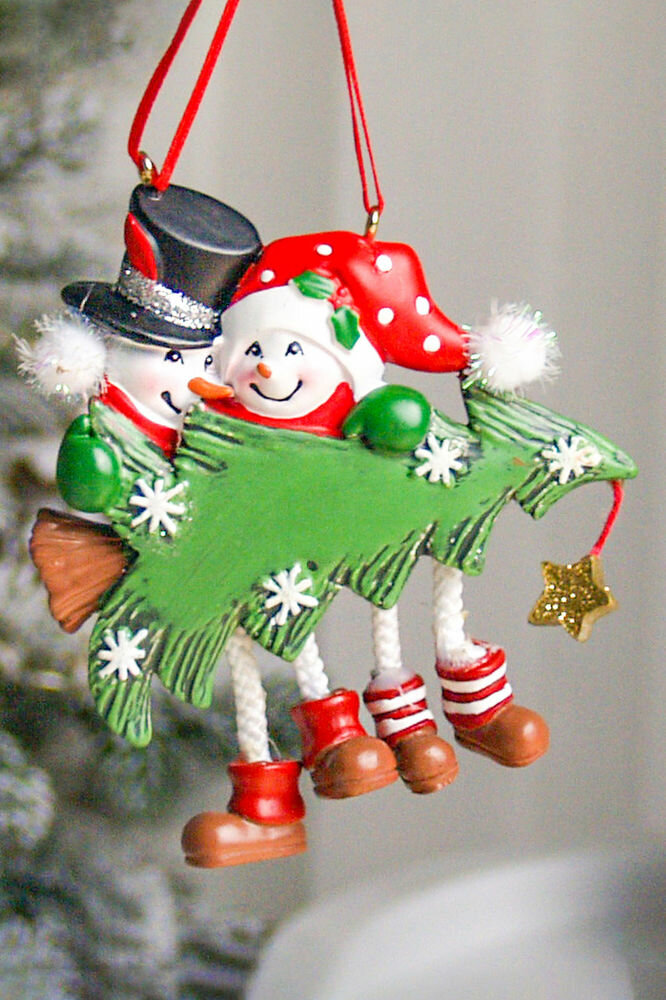 Семейная именная ёлочная игрушка снеговички-супруги, полистоун, 10 см, Kurts Adler A1616