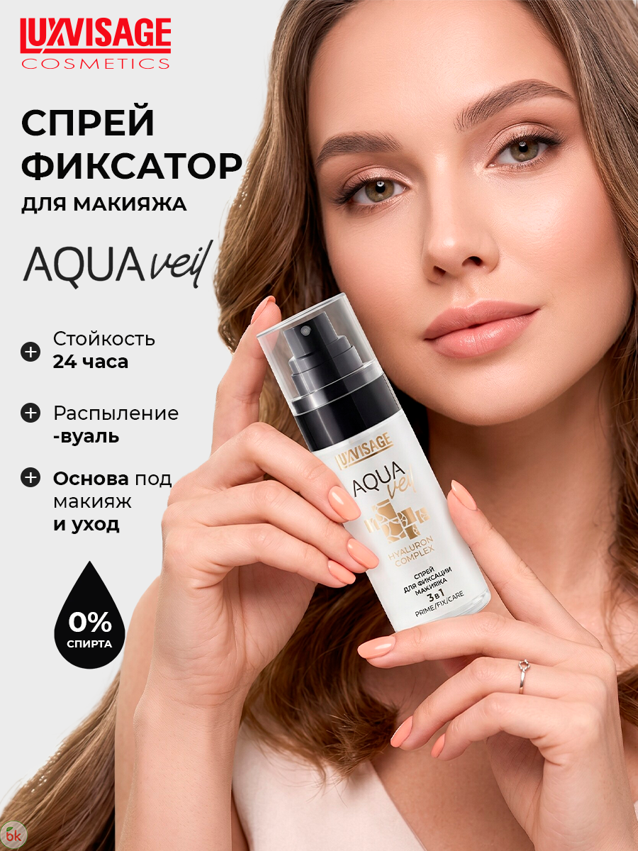 Фиксатор для макияжа спрей LUXVISAGE AQUA veil HYALURON COMPLEX 3в1 PRIME FIX CARE