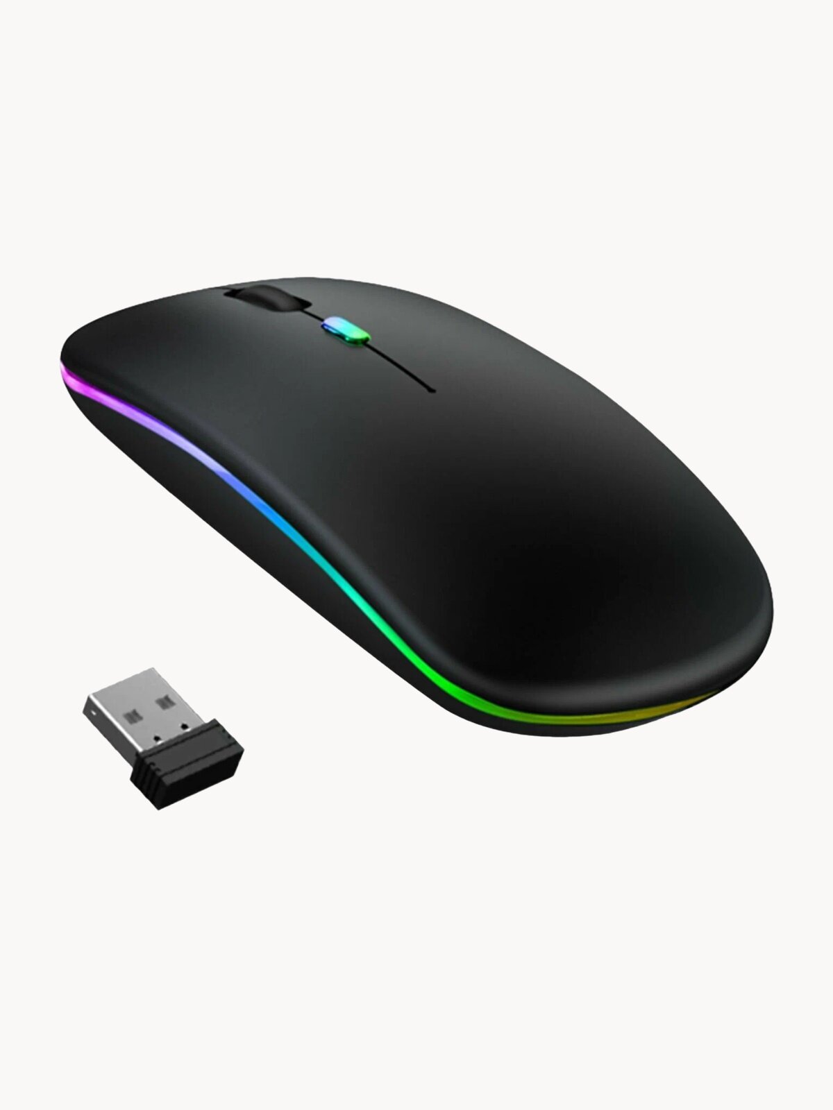 Мышь беспроводная для компьютера и ноутбука с подсветкой бесшумная (черная)