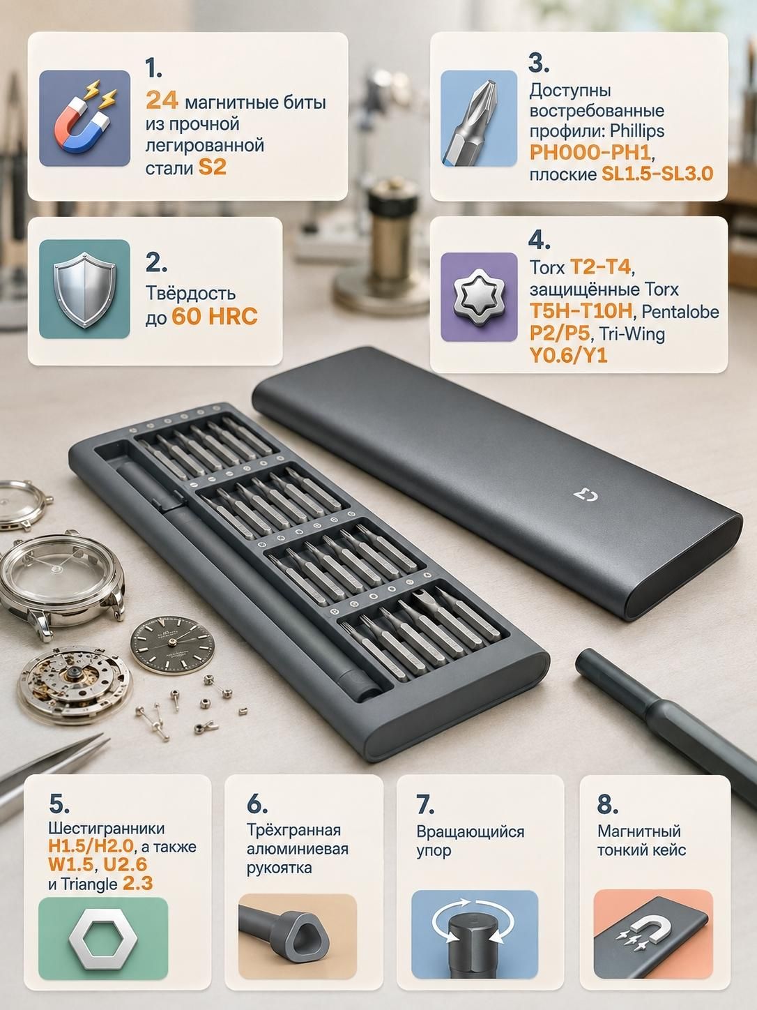 Набор отверток Xiaomi Wiha Screwdriver 24 в 1 MJJXLSD002QW