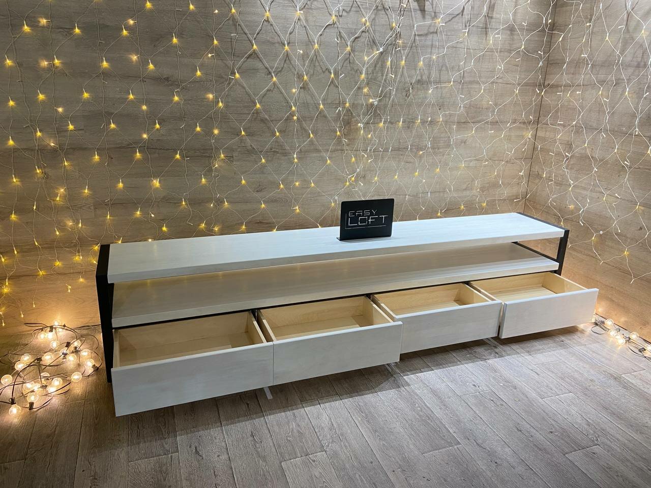 Тумба "EasyLOFT" в стиле лофт из ясеня под ТВ, в гостиную, для дома и офиса, 250х40х50 см.