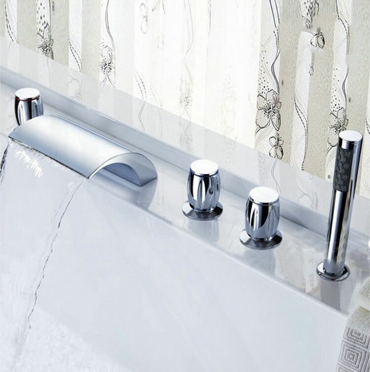 Смеситель на борт ванны, установка на столешницу с пятью отверстиями, Горячая и холодная вода, полностью медный набор из пяти частей