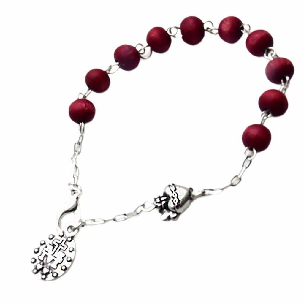 Ретро-браслет с крестом из темно-красных ароматизированных деревянных бусин в стиле ретро
