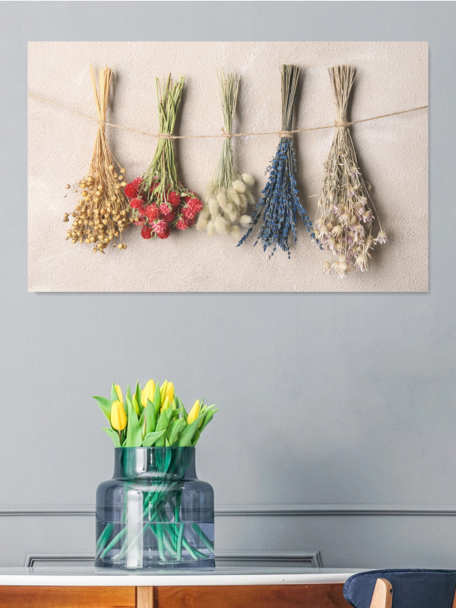 Картина для интерьера горизонтальная Art IrbisPrint 50х80 см, Натюрморт с сухоцветом на светлом фоне на подрамнике.