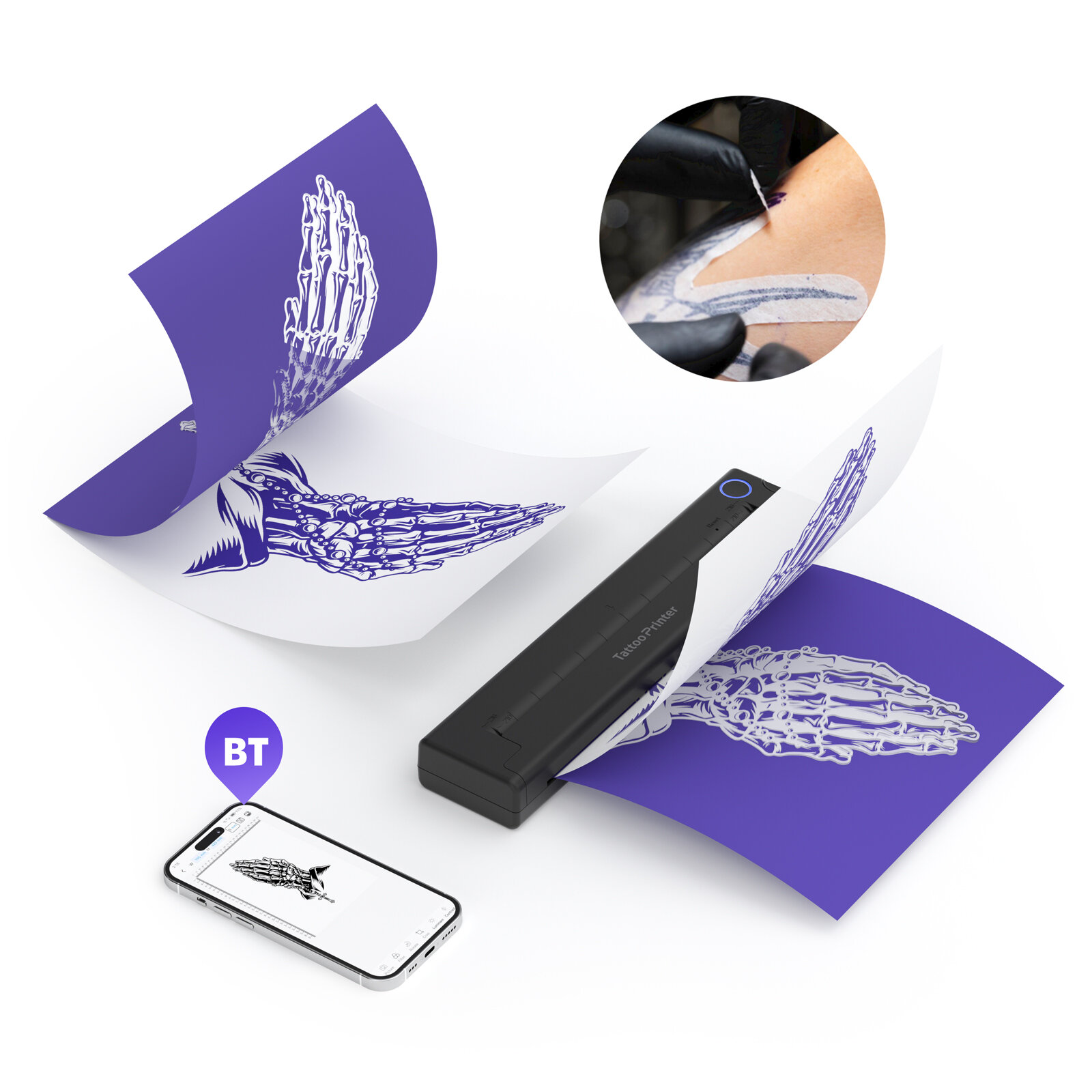 LUCKJINGLE-тату-принтер формата А4, беспроводное подключение по Bluetooth, удобство переноски, эффективная работа