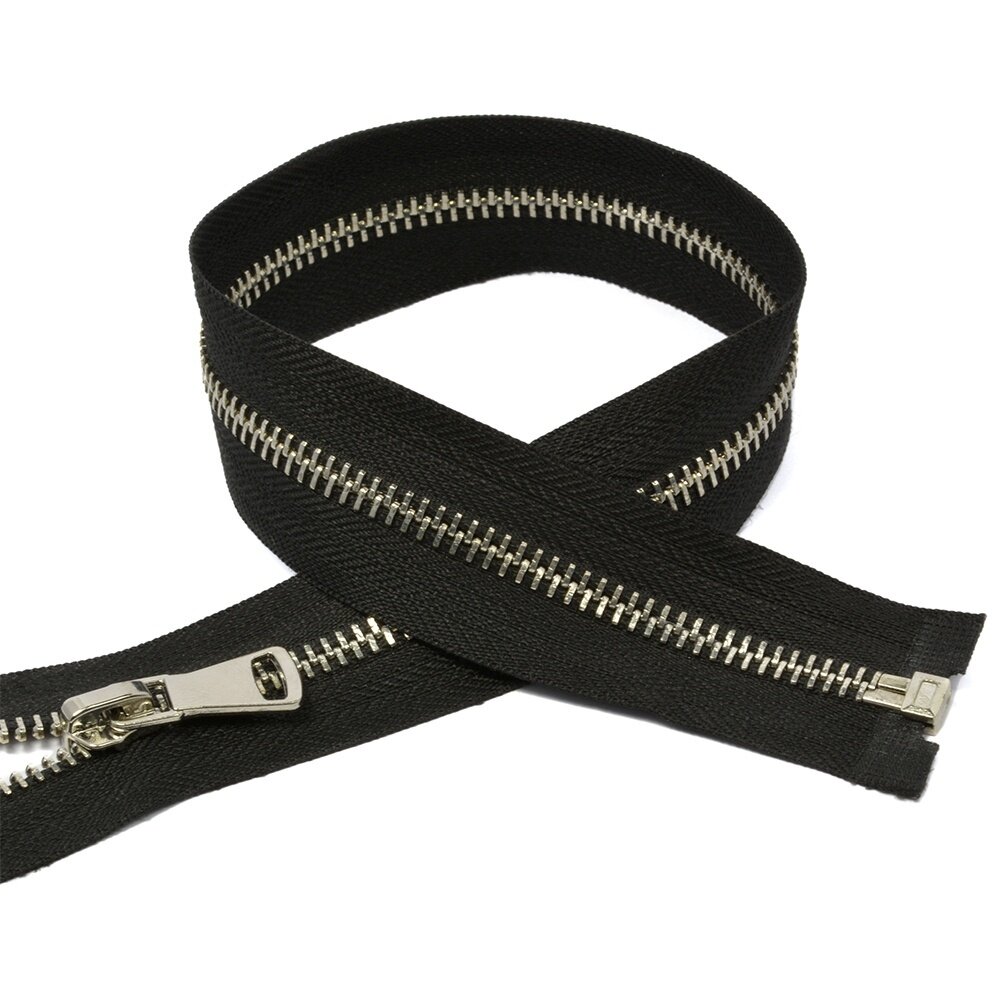 Молния MaxZipper металл, №5 никель, шлифованное звено, 55 см, F322 черный, 10 шт (NIK5.55. F322)