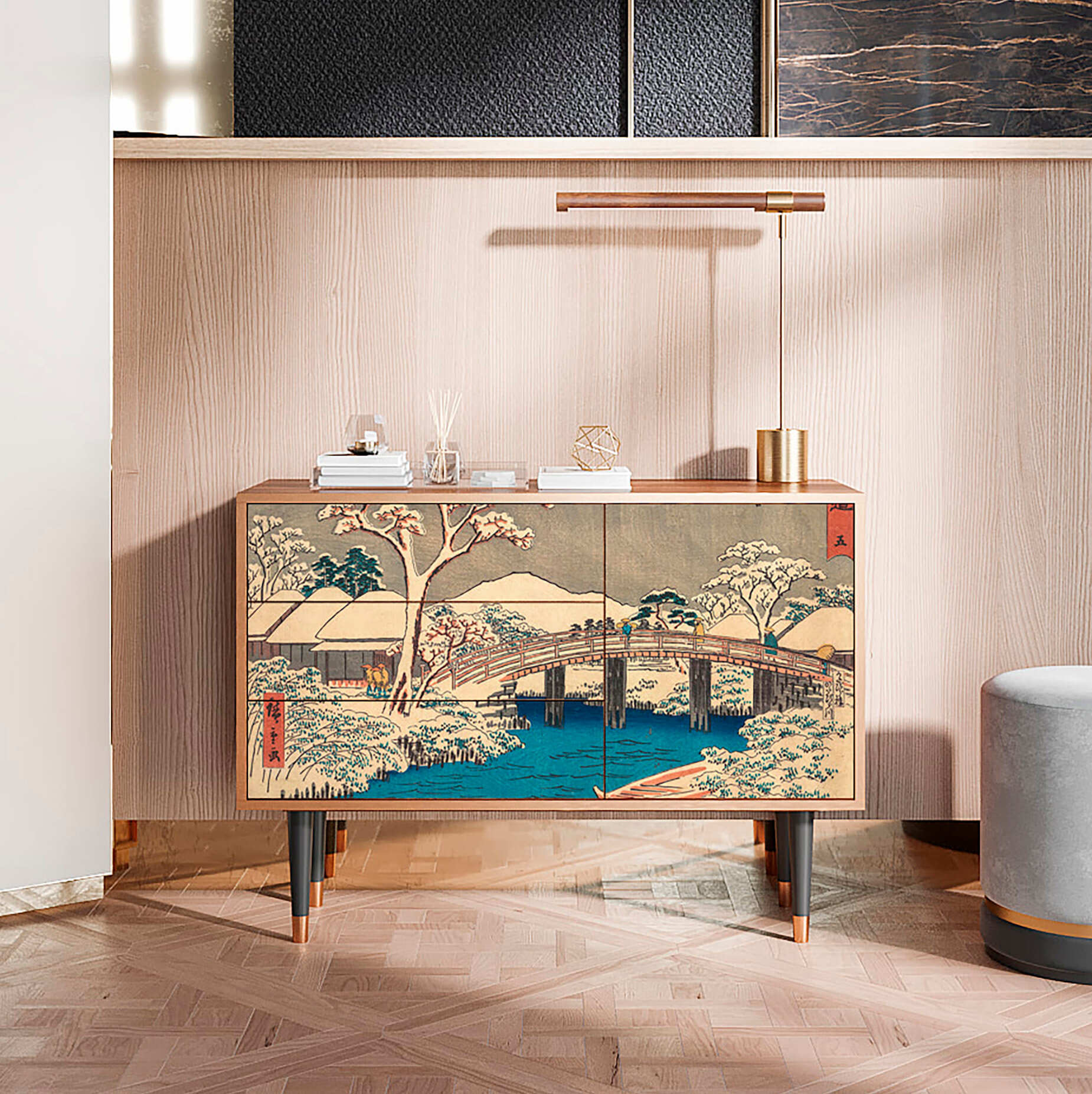 Комод - STORYZ - S3 Katabira River by Utagawa Hiroshige, Размер - 115 x 84 x 41 см, Цвет корпуса - , Орех
