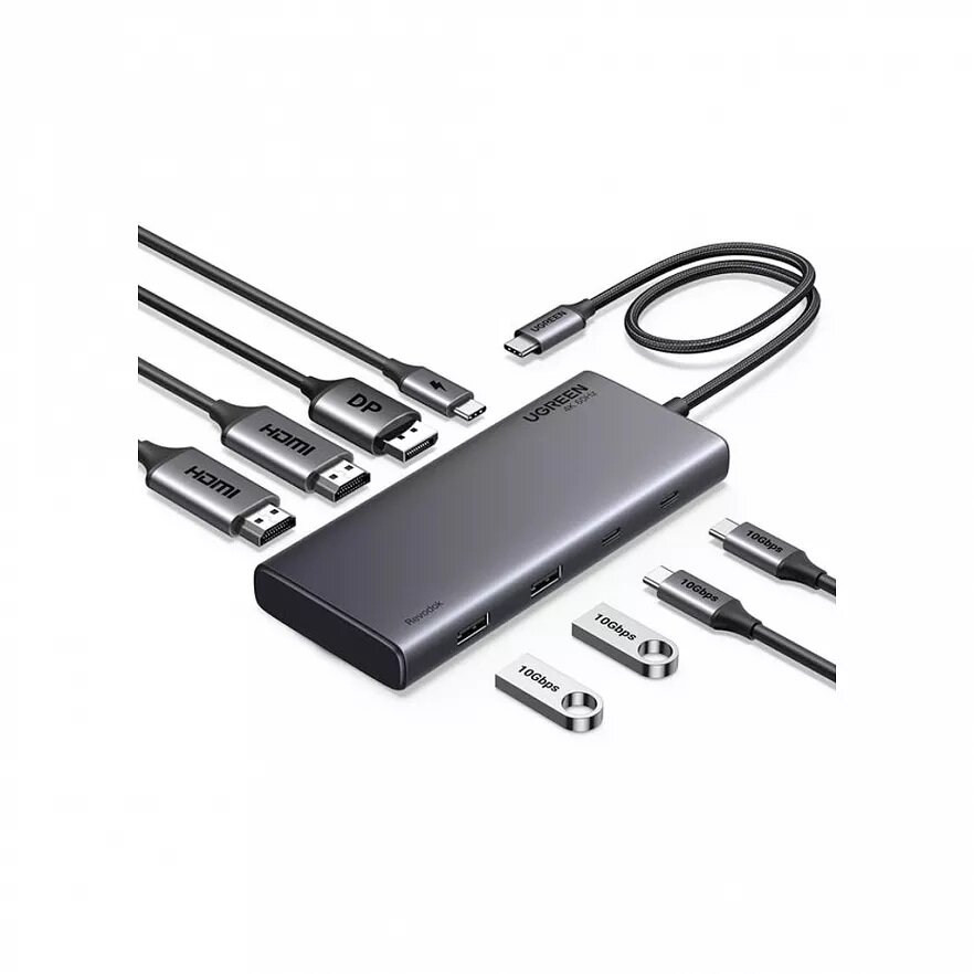 Конвертер UGREEN CM639 8-in-1 USB-A 3.2, USB-C 3.2, HDMI, DisplayPort серый