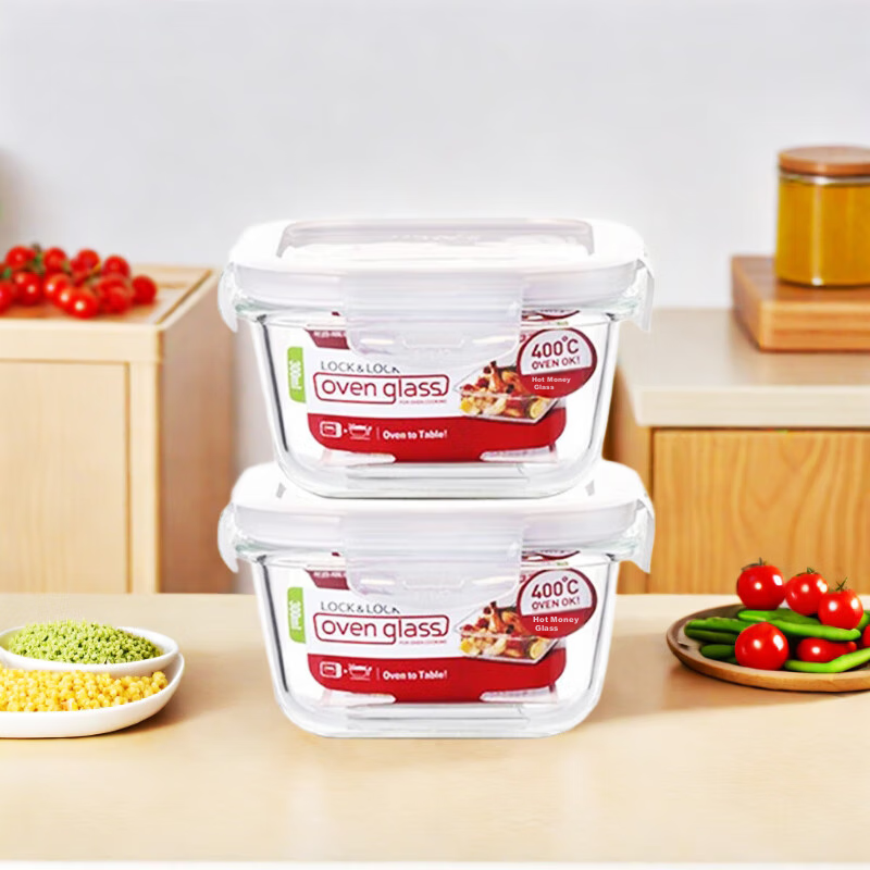 Lock & Lock Glass Food Storage Containers, Microwave-Safe Lunch Boxes, Bento Boxes, Baby Food Bowls, 300ml×2 Pieces