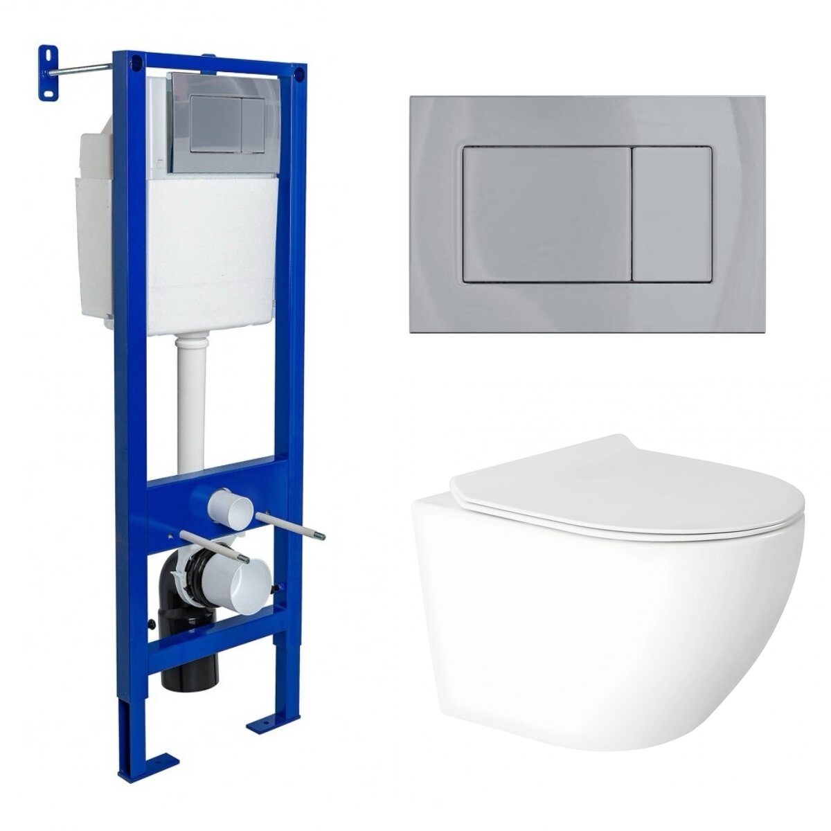 Комплект 3 в 1 инсталляция Berges Wasserhaus Atom 410 + Подвесной унитаз Enio Indigo с кнопкой хром 040331 + EN2870533