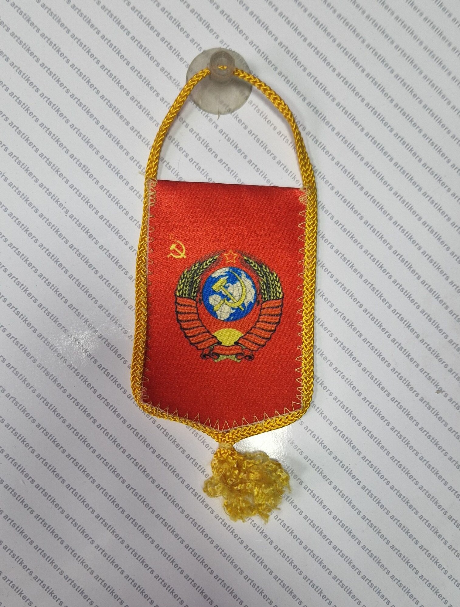 Вымпел СССР, размер 8х12см, двусторонний на присоске, ткань, аксессуар для авто