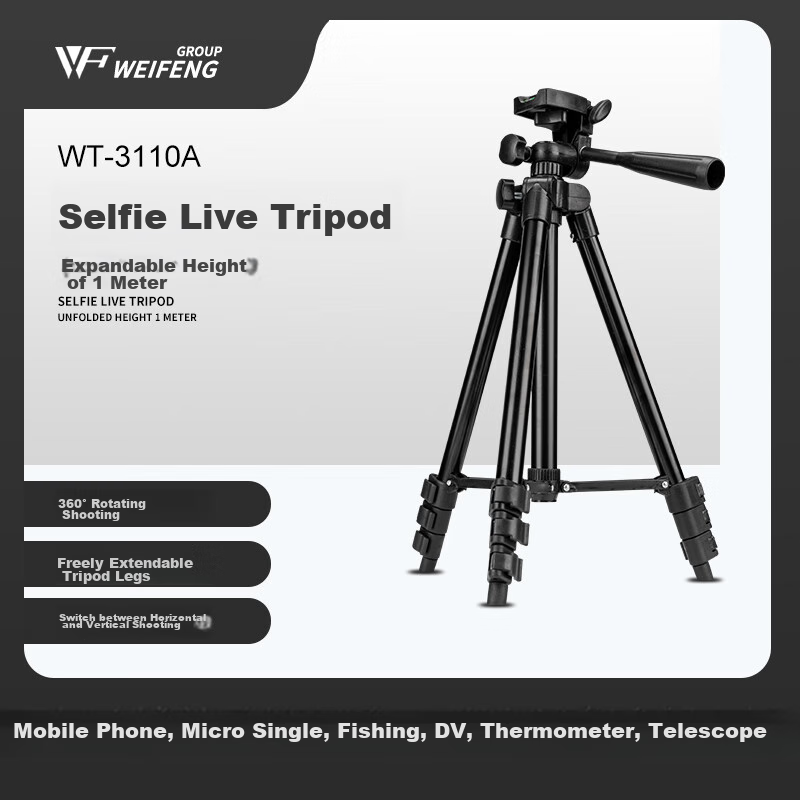 Weifeng WT-3110A Tripod for DSLR And Mirrorless Cameras, Portable Photography Stand, Mobile Phone Live Streaming Tripod, Outdoor Desktop Mini Tripod, Projector Stand