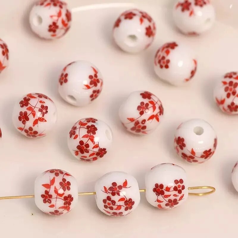 Керамические бусины цветочные узоры 6/8/10/12 мм Белый, 6mm 10pcs, 12