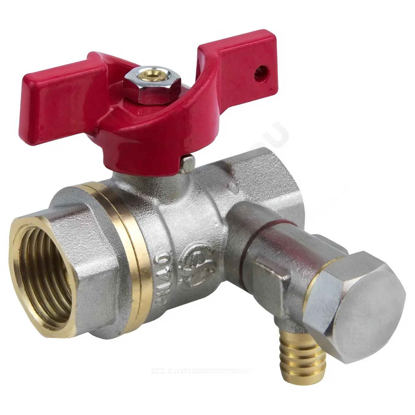 Кран шаровой латунь со спускником 1013 Euro никель Ду 15 Ру40 ВР 1/2" бабочка полнопроходной Aquasfera 1013-01