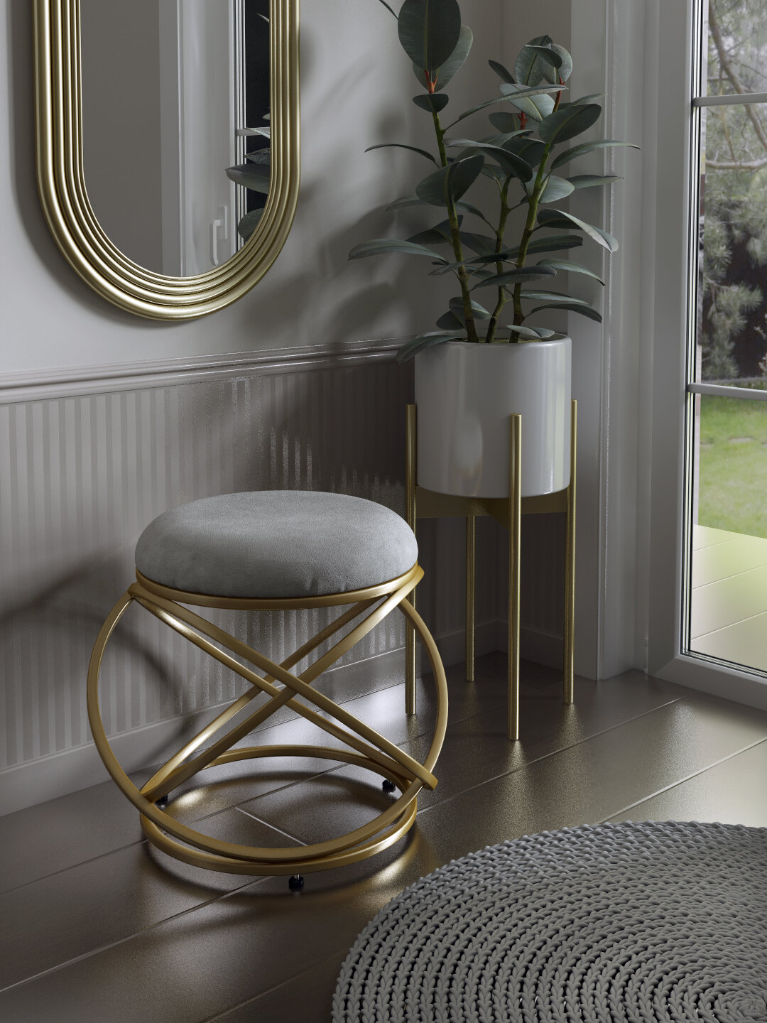 Пуф Орбита на металлическом каркасе дакота/золото