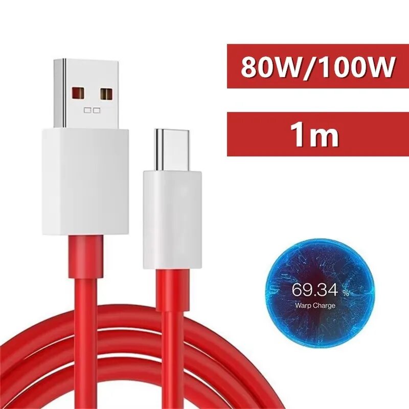 Кабель для быстрой зарядки 80 Вт, 100 Вт USB Type C SuperVOOC для OnePlus 7T 8 9RT 10 Pro 10R 11 11R 12 Nord 2T 3 CE 2 3 Lite N300 Ace 2 2V 1m