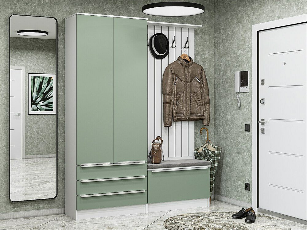 VVT Прихожая Стиль-03, каркас ЛДСП Белый, фасад МДФ Silky Mint, 2110*1600*380 Silky Mint