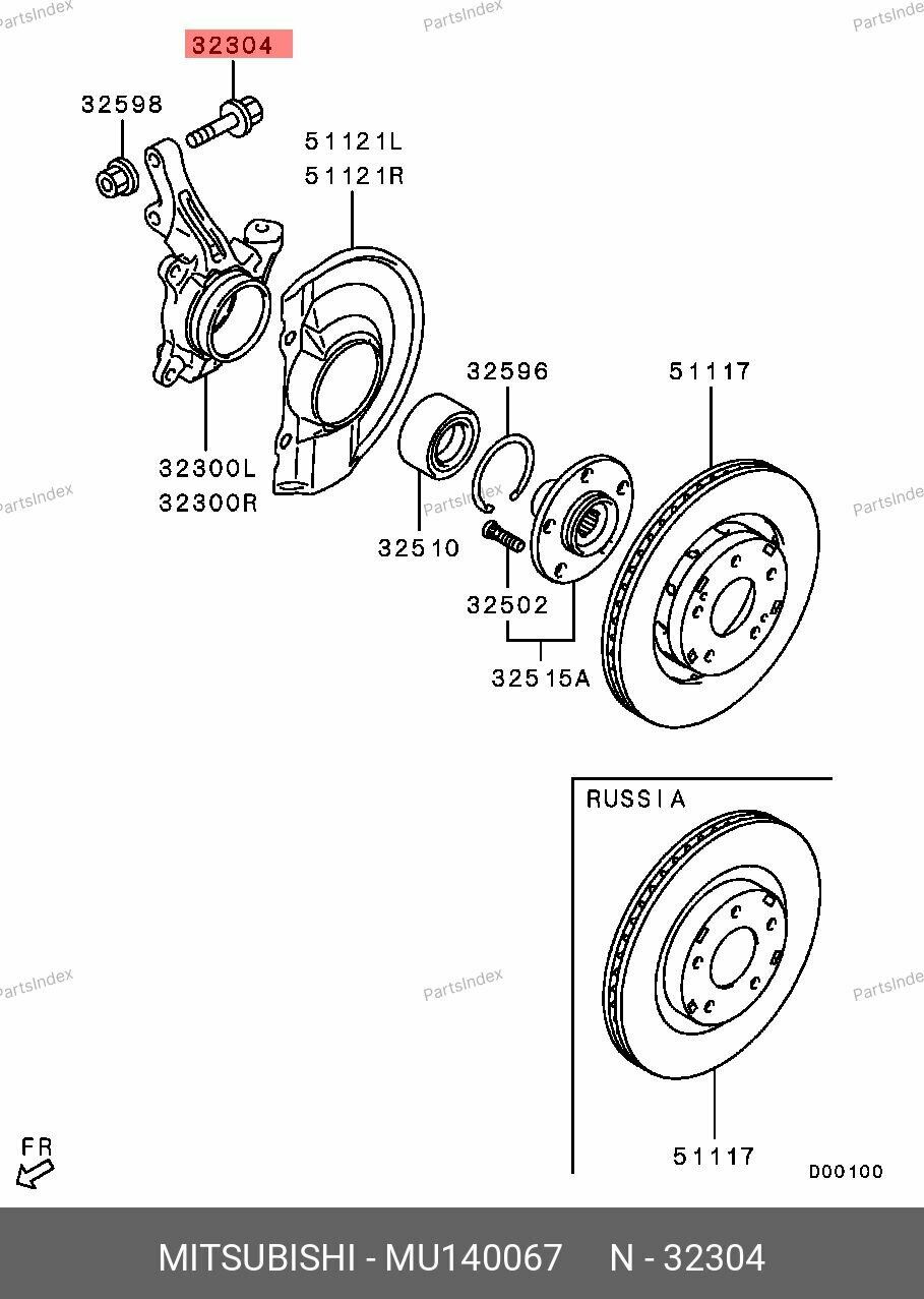 Бoлт ступицы переднего колеса, MITSUBISHI MU140067