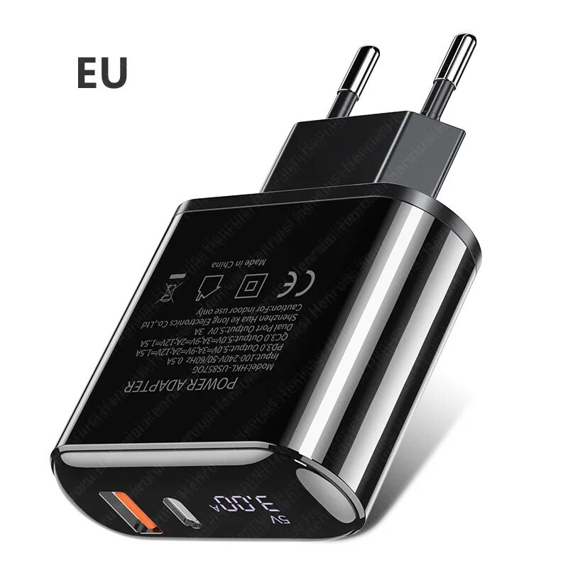 Сетевое зарядное устройство USB PD, 18 Вт, с цифровым дисплеем