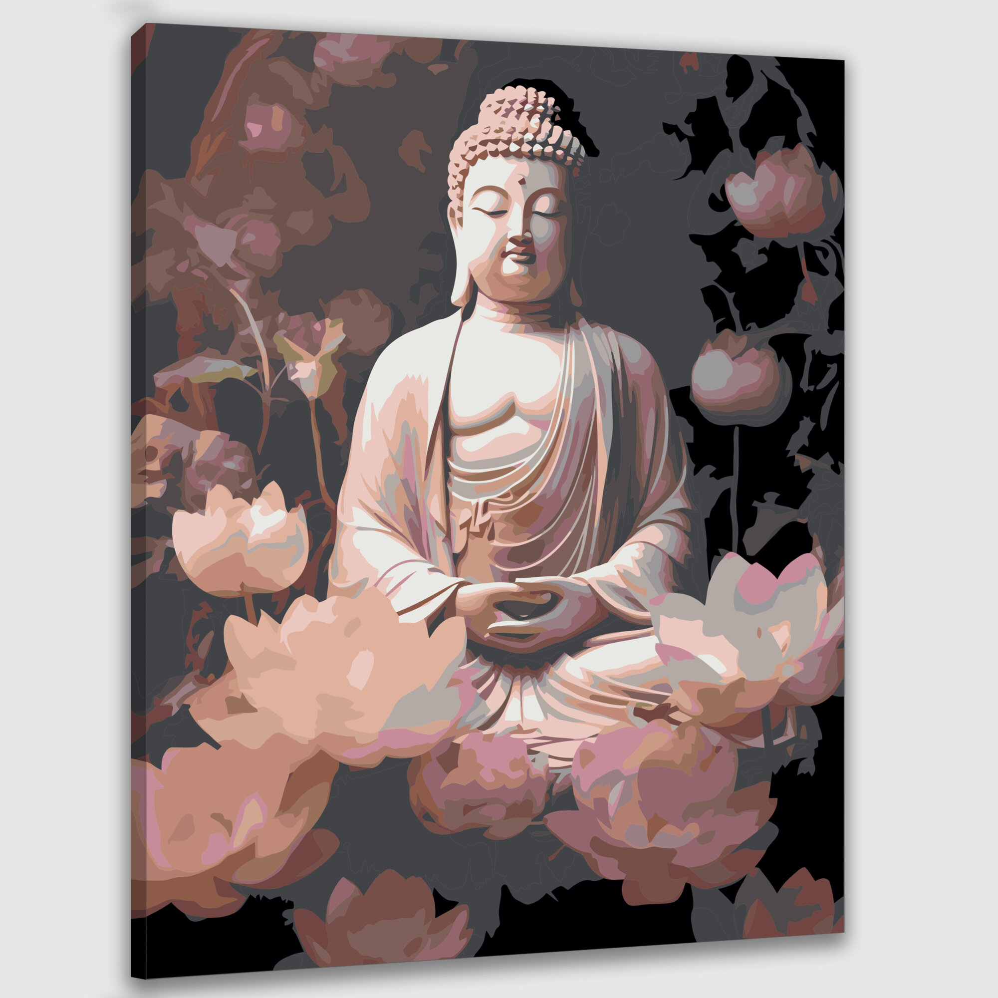 Картина по номерам 40x50 см, Цифровая картина, Будда, статуя, сад, лотосы, цветущие, мир, просветление, мягкие мазки