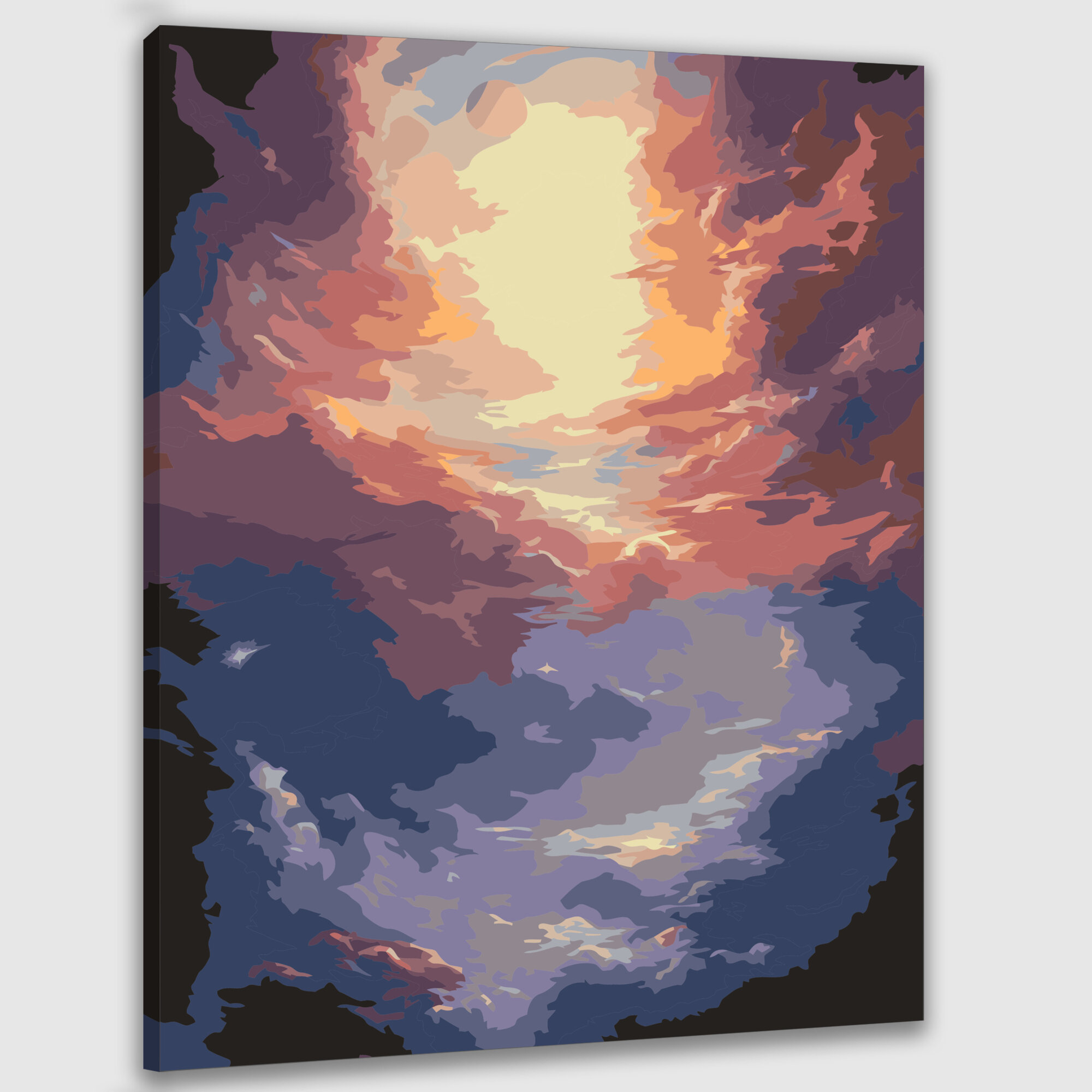 Картина по номерам 40x50 см, картина маслом, закат, планета Вселенная, цветовая палитра, синий, пурпурный, золотистый