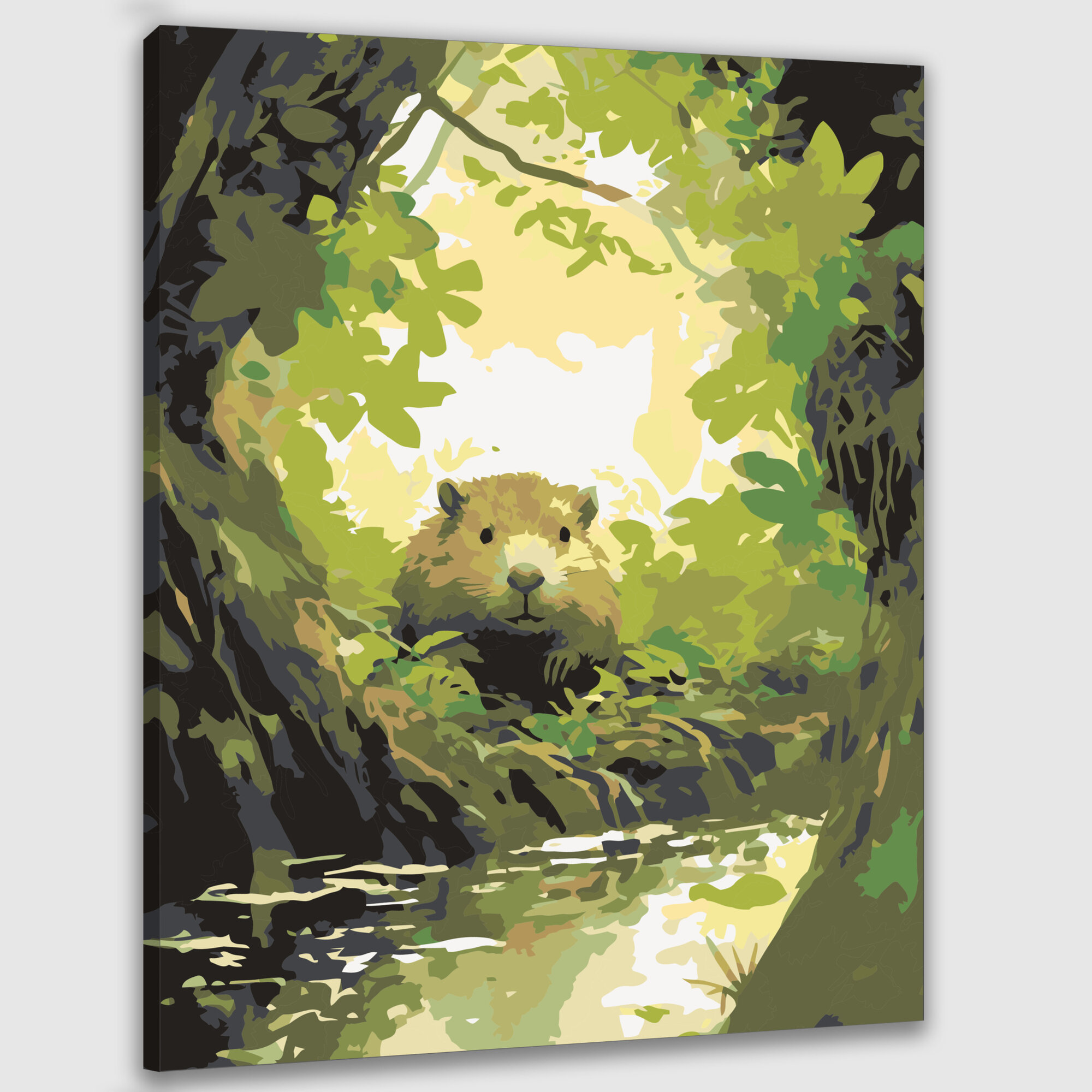 Картина по номерам 40x50 см, картина, акварельная иллюстрация, капибара, тропический лес, зеленые листья