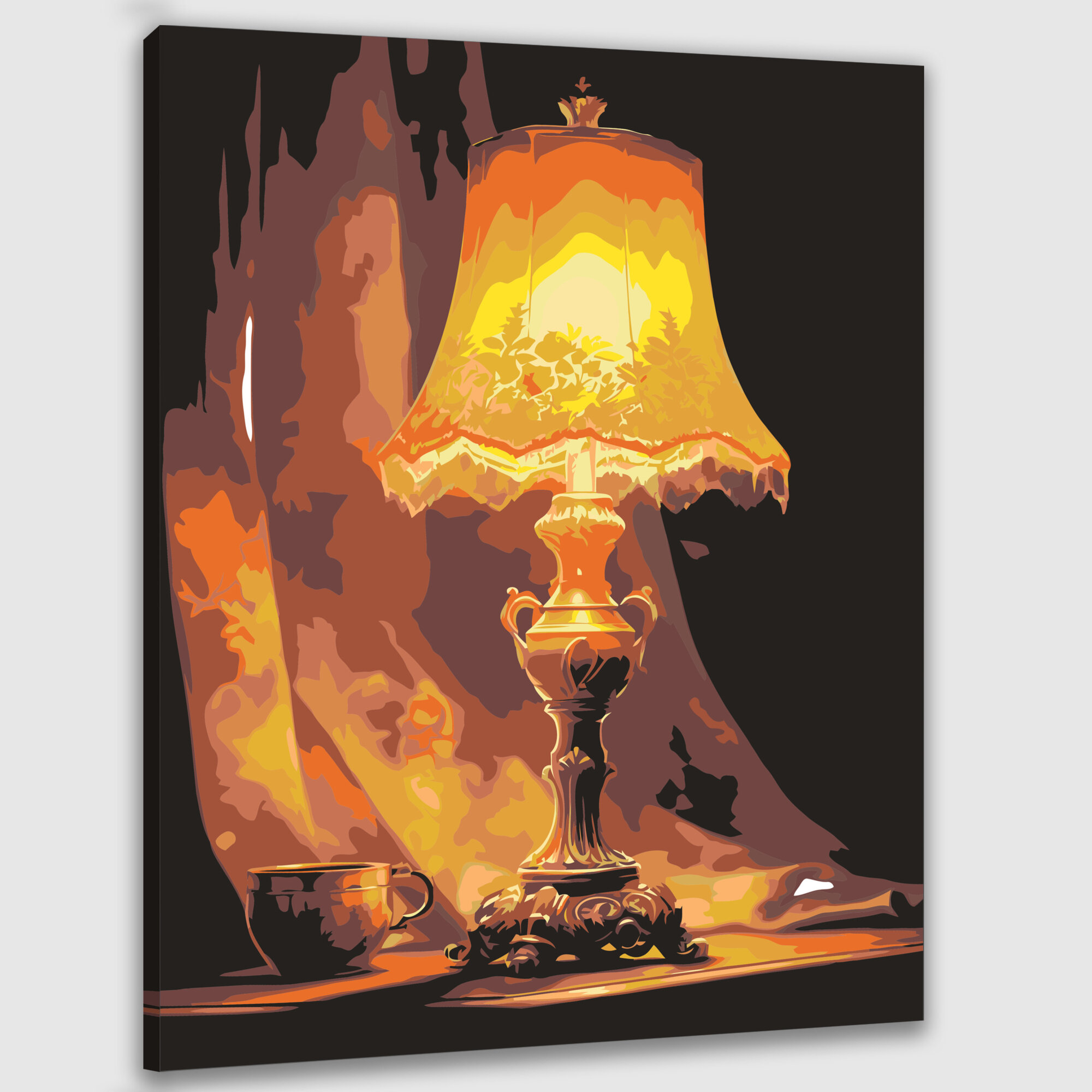 Картина по номерам 40x50 см, цифровая картина, винтажная лампа, золотистое сияние, латунное основание, изящный абажур