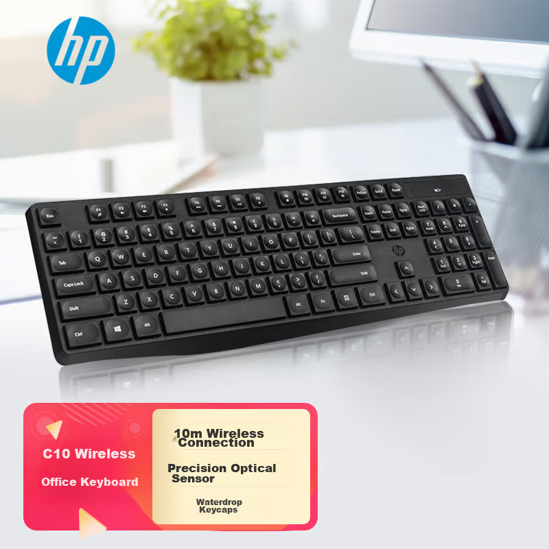 HP Wireless Keyboard, Office Keyboard with 104 Keys, Wear-Resistant And Splash-Proof, Ergonomic Water Drop Keycaps, Comfortable And Efficient for Office And Gaming, C10