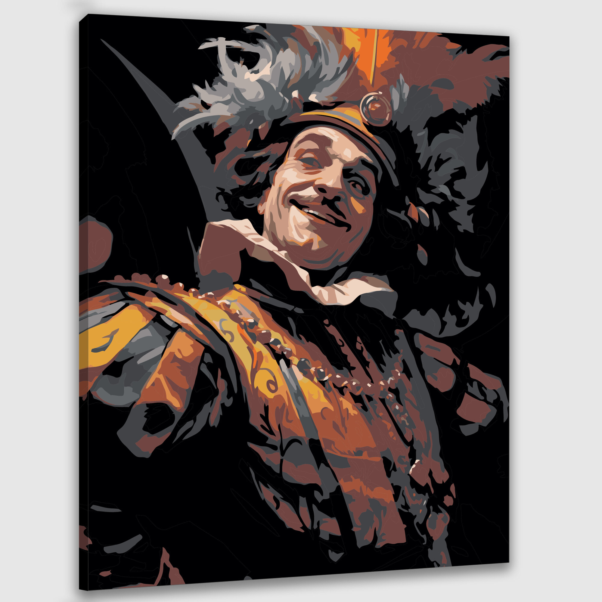 Картина по номерам 40x50 см, цифровая картина, придворный шут, эпоха Возрождения, яркий наряд, большая шляпа, перья