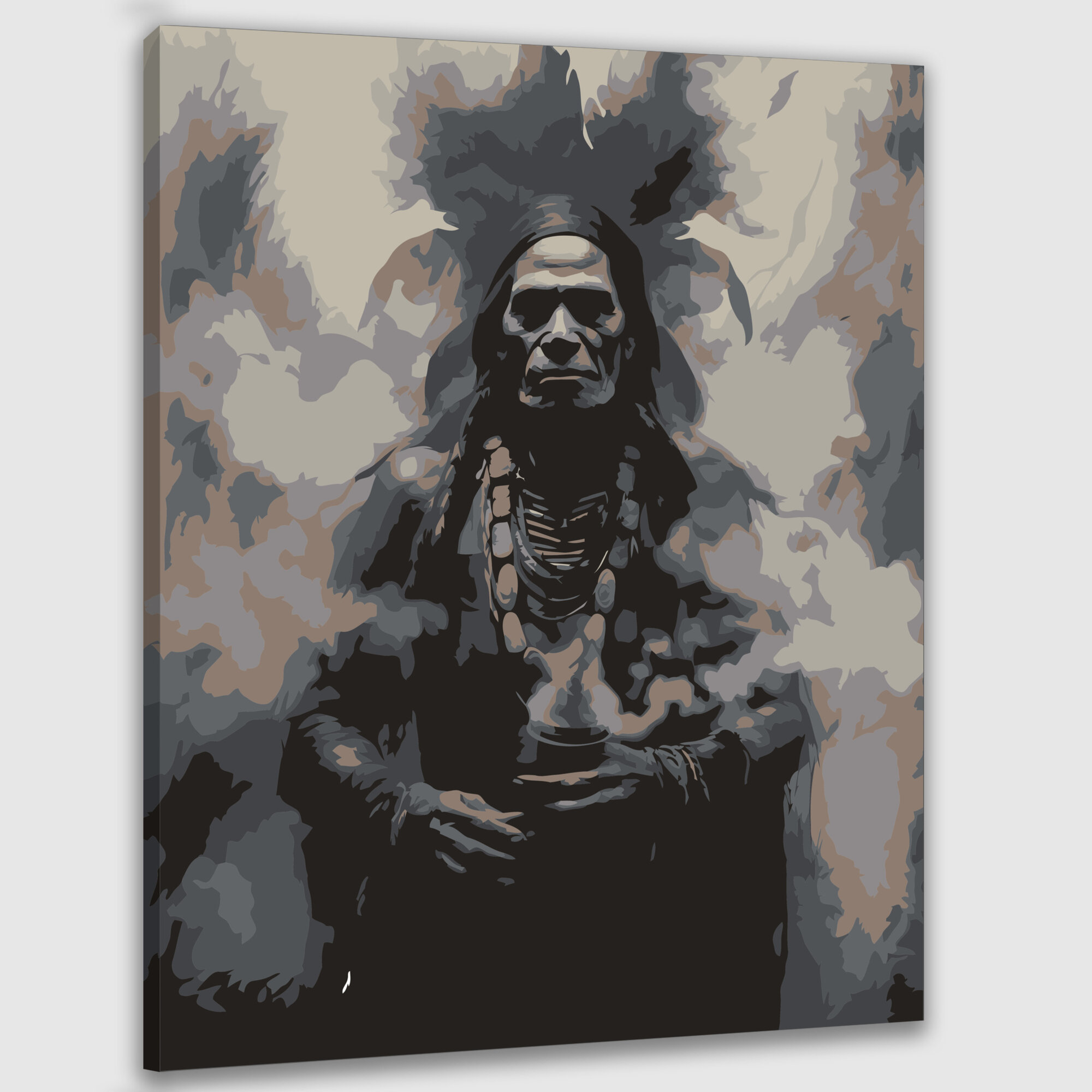 Картина по номерам 40x50 см, шаман, уголь, транс, дым, символы, аура, сила, мудрость