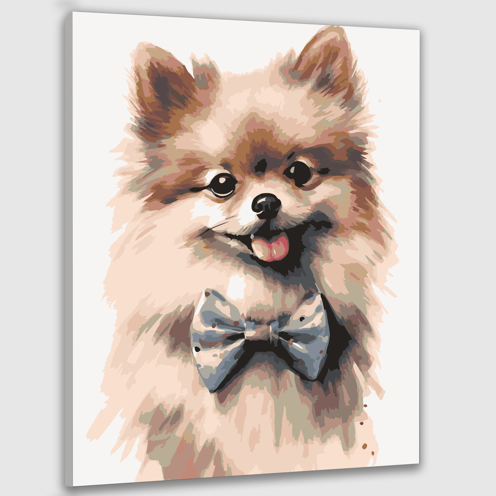 Картина по номерам 40x50 см, акварельный рисунок, шпиц, пушистая шерсть, пастельные тона, мягкие тона