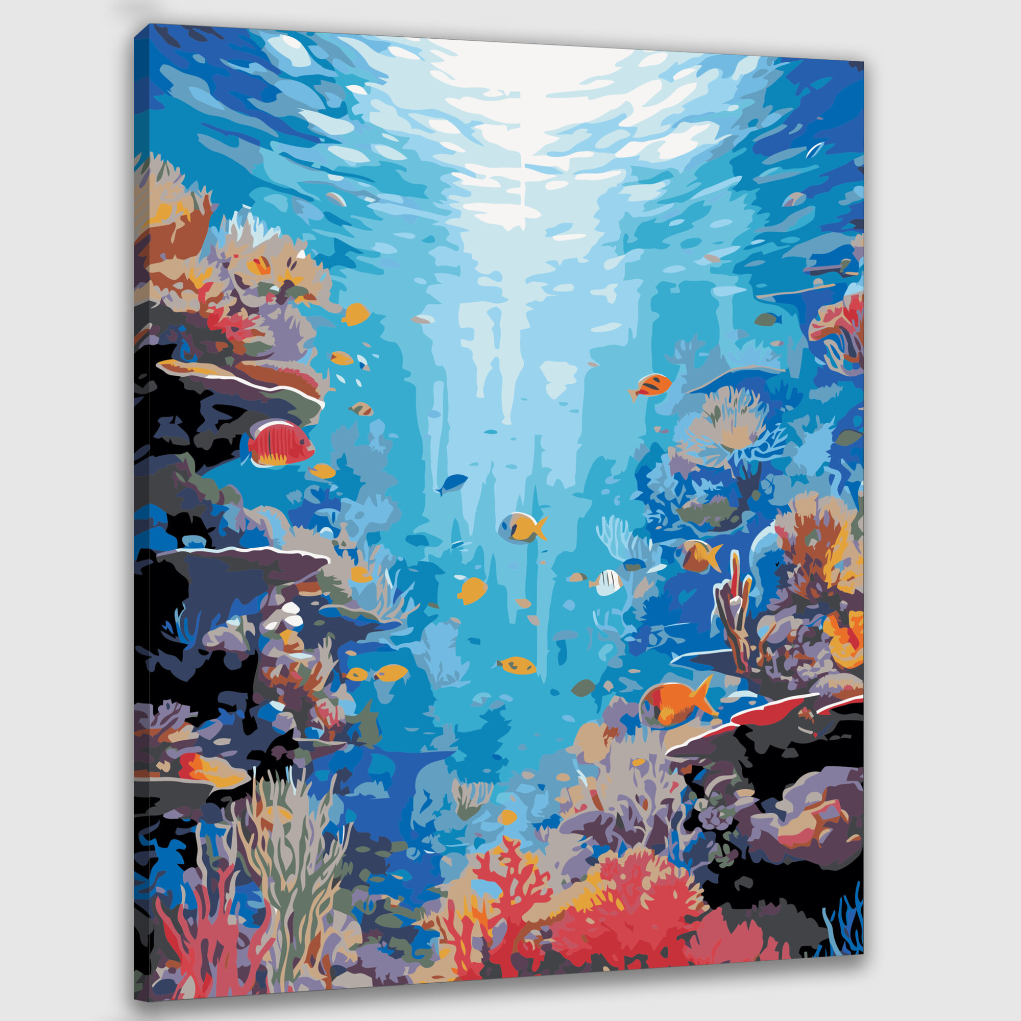Картина по номерам 40x50 см, цифровая иллюстрация, коралловый риф, морские обитатели, тропические рыбы