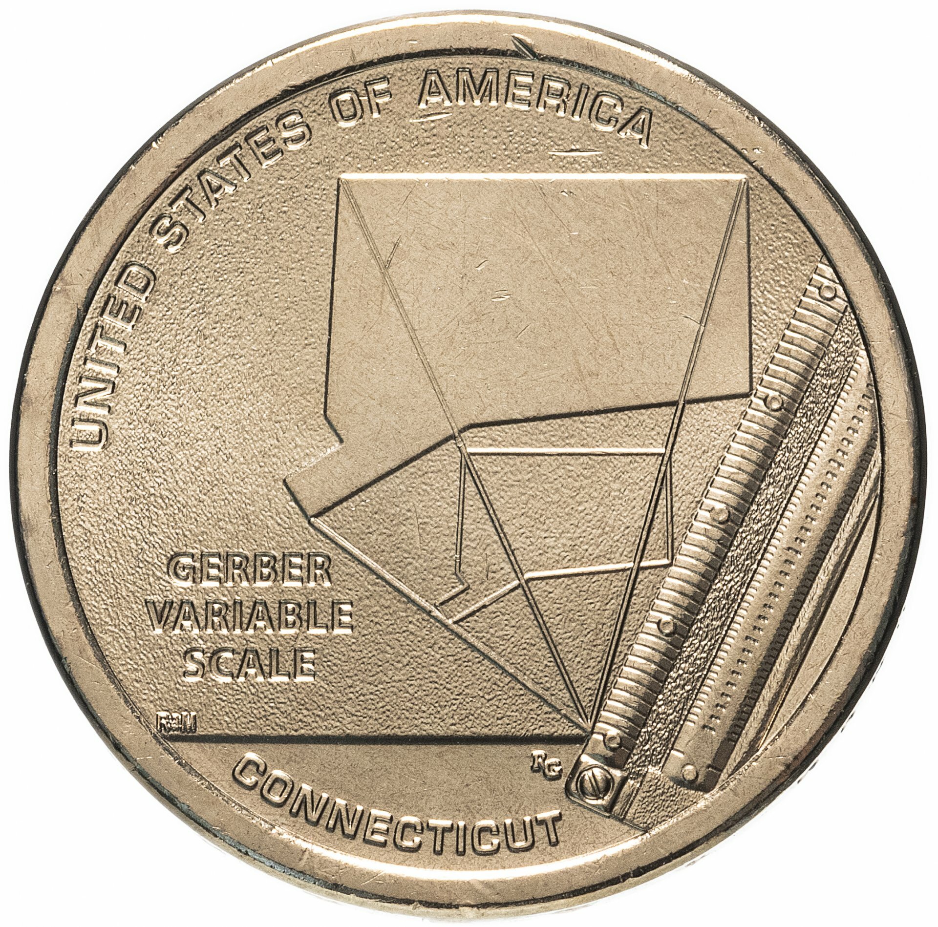 США 1 доллар dollar 2020 P "Американские инновации - Переменная шкала Гербера Коннектикут", Медь с марганцево-латунным покрытием, в сохранности UNC