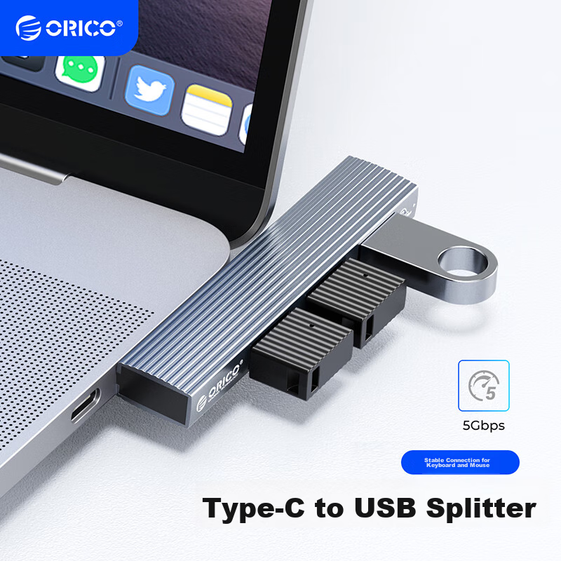 ORICO USB Hub, Type-C Expansion Dock Adapter, Direct Plug Splitter Converter, Computer Hub, Compatible with Apple Laptops MacBook/iPad