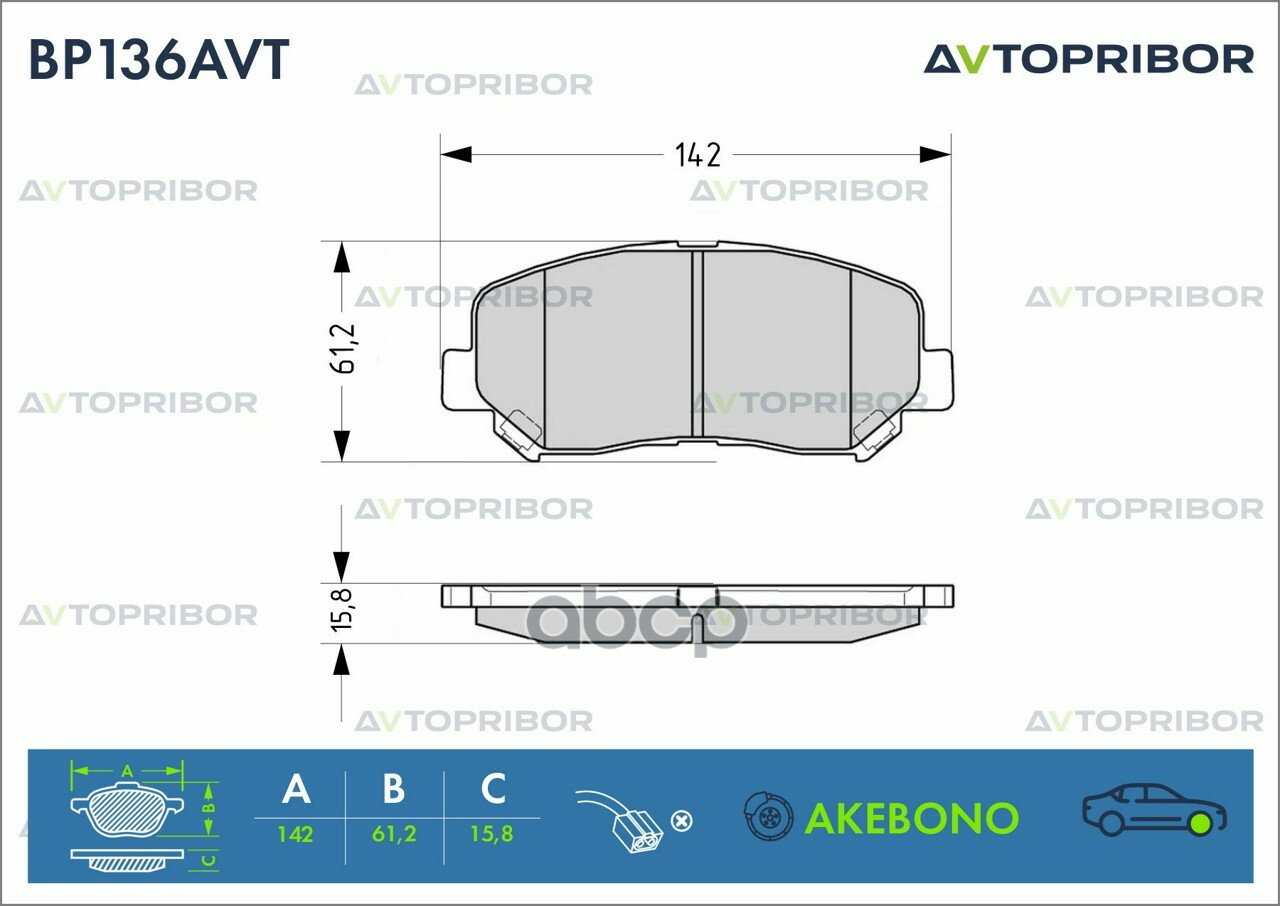 Колодки тормозные передние без датчика Mazda CX-5 (11-) AVTOPRIBOR арт. BP136AVT