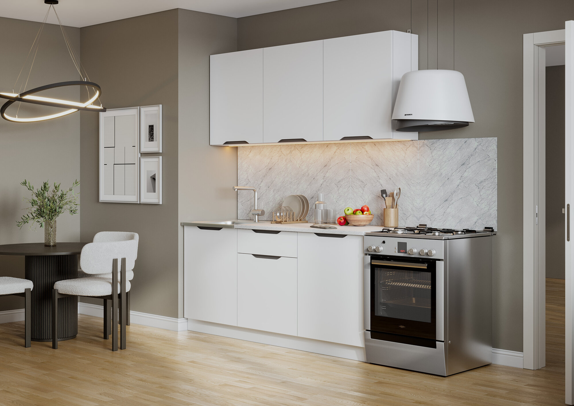 Кухонный гарнитур Кайли (1.8 метра, ЛДСП, Белый/Белый глянец, Интерьер-Центр)