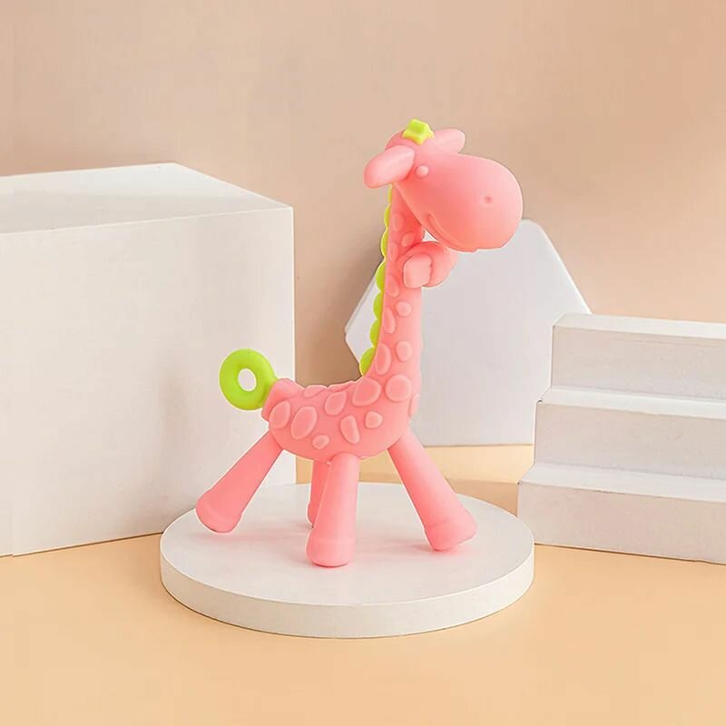 Жевательная игрушка для младенцев в виде жирафа из силикона, игрушка для прорезывания зубов, предотвращает сосание пальцев, с дизайном олененка, незаменимый товар для мам и детей, отличный подарок.