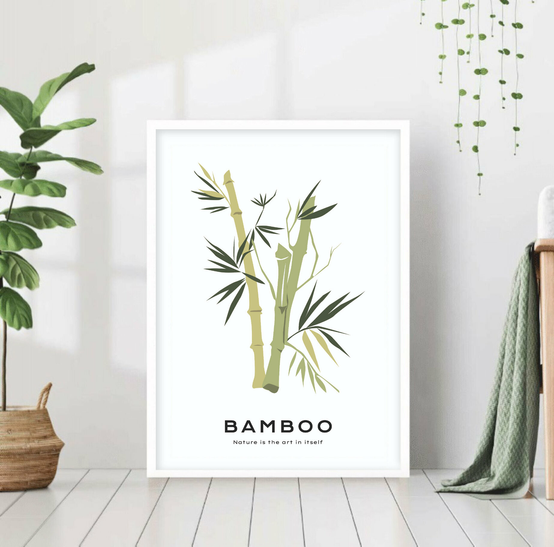 Постер "Бамбук рисунок" 40x50 в белой рамке на стену для интерьера
