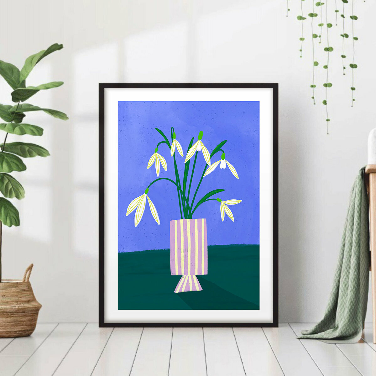Постер "Подснежники" 40x50 в черной рамке на стену для интерьера